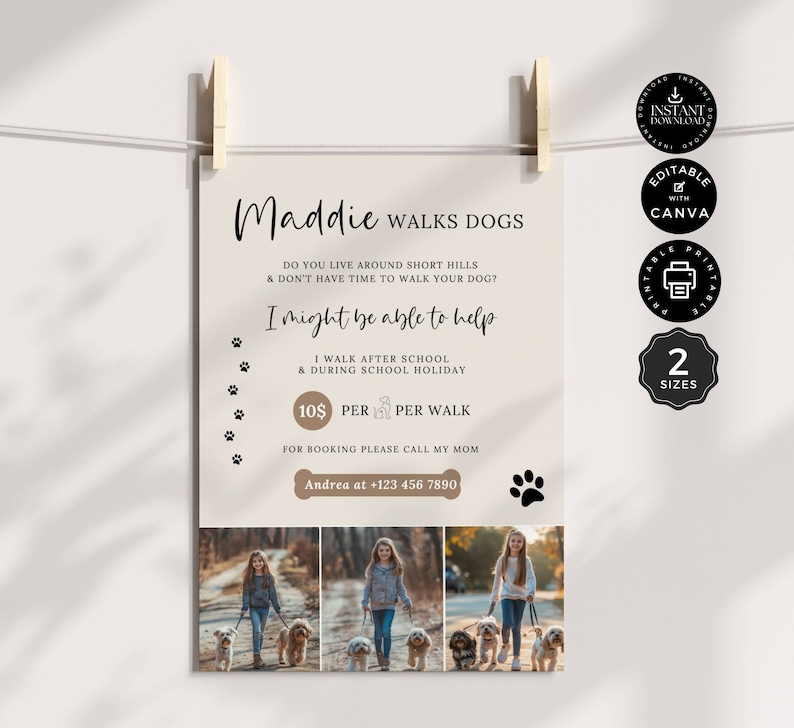Walking Dog Flyer Poster Template, Walks Dogs, Puppy, Printable Leaflet ...
