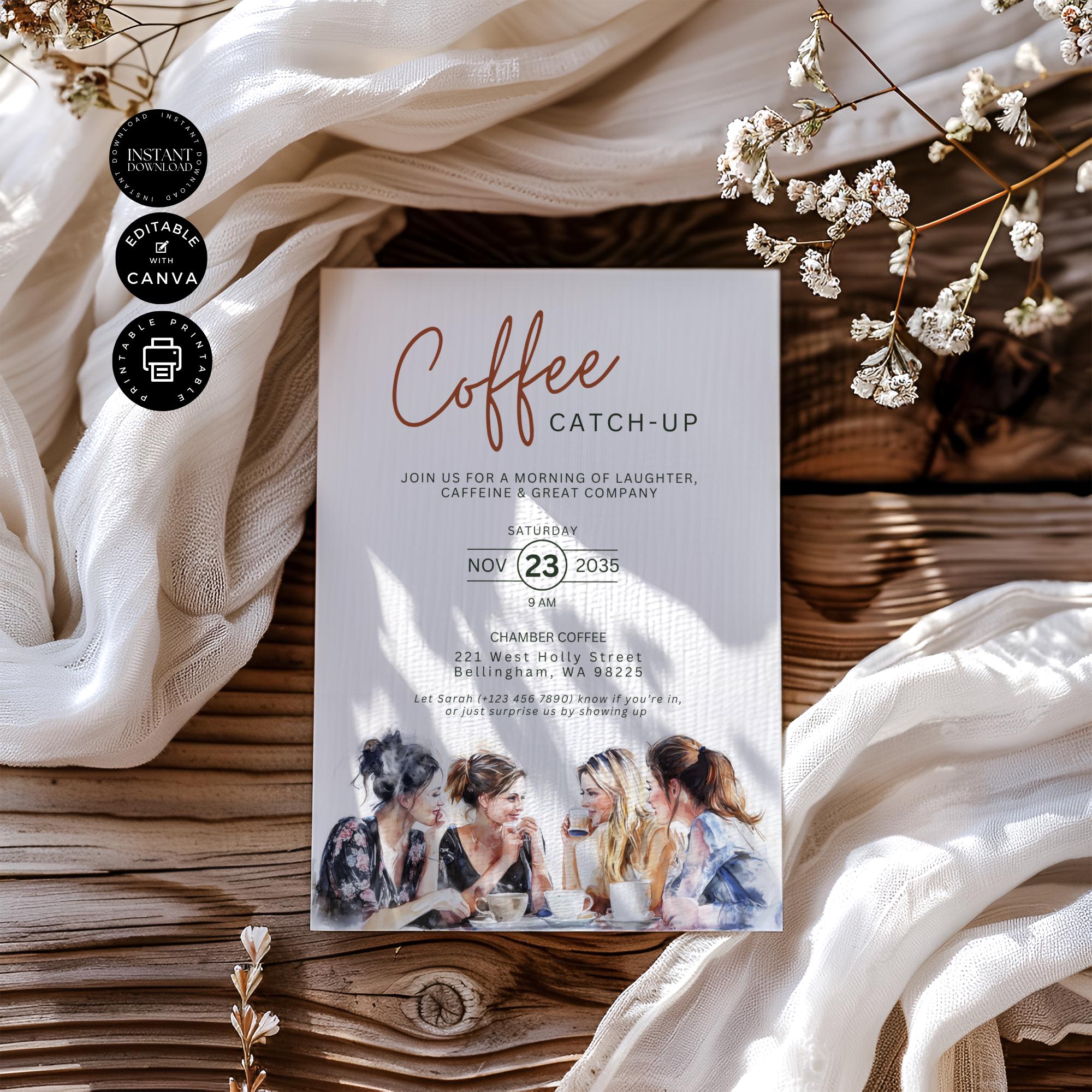 Ladies' Coffee Catch-up Invitation, Editable Girls Coffee Date Template ...