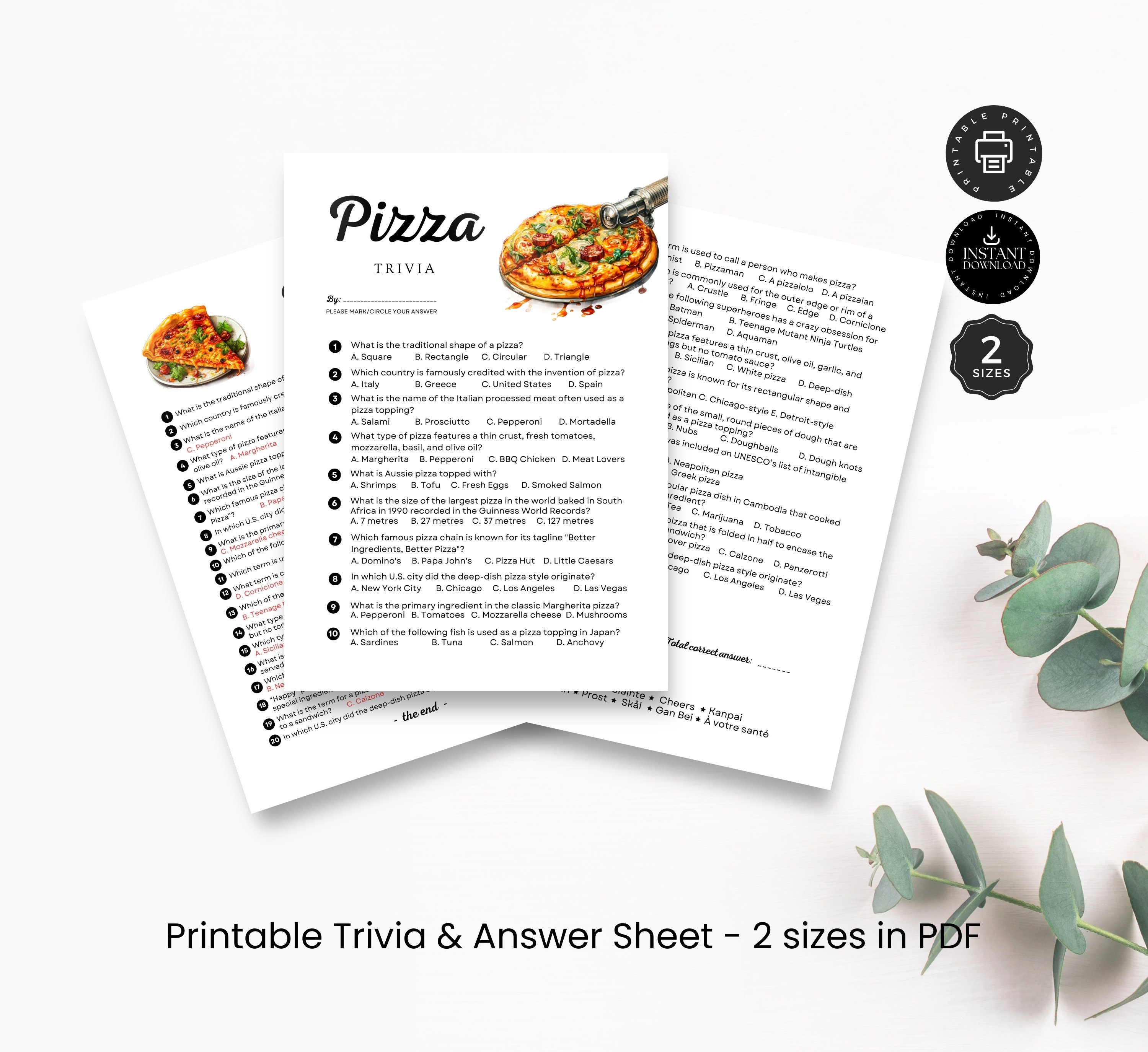 Pizza Trivia Quiz & Answer, Pizza Night, Home Party, Get Together, Fun ...
