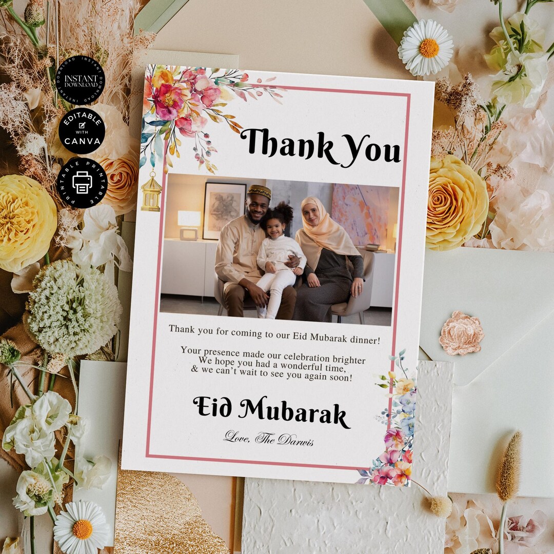 Eid Mubarak Dinner Party, Editable Thank You Card With Photo, Islamic ...