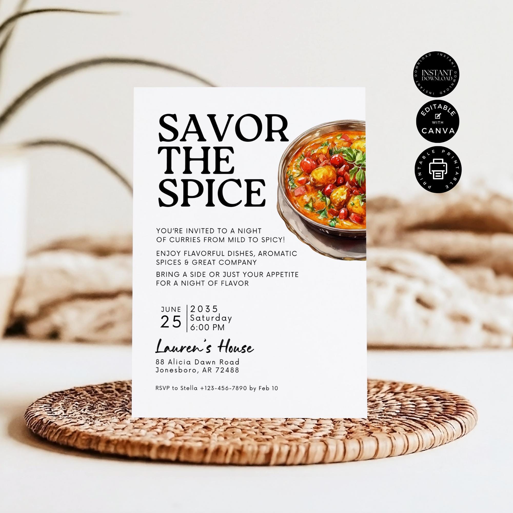 Curry Night Dinner Party Invitation Template, Savor the Spice ...