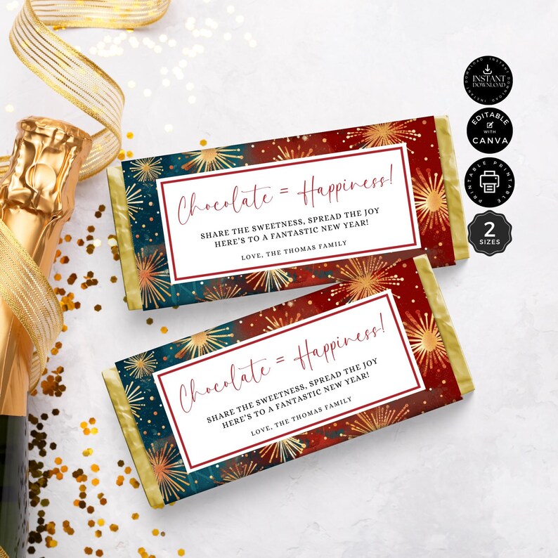 New Year's Chocolate Candy Wrapper Template, Candy Bar, Hershey & Aldi ...