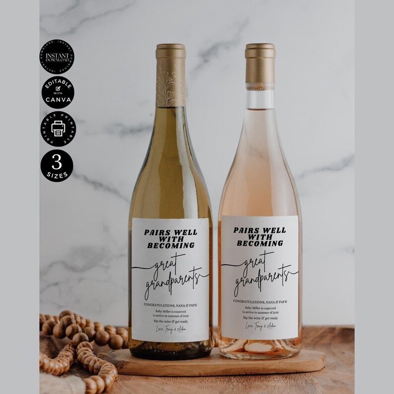 Editable Wine Champagne Bottle Label Template, Pregnancy Announcement ...