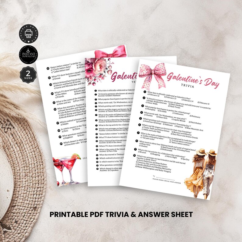 Galentine's Day Trivia Quiz & Answer, Girls Night Out, Bows Cocktails ...