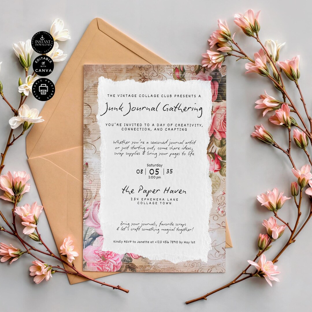 Junk Journal Party Invitation Template, Paper Crafter, Journal Artist ...