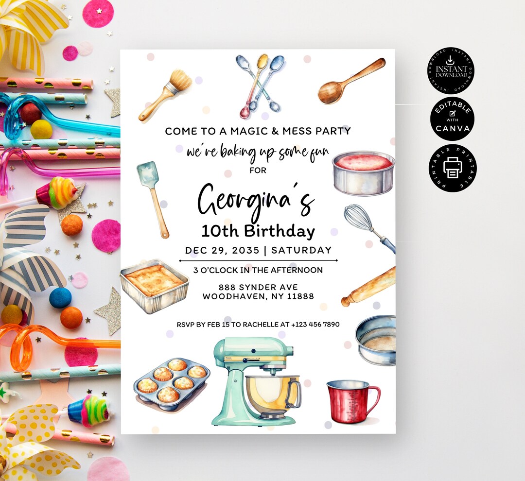 Baking Theme Birthday Party Invite, Girl Birthday Invitation, 10th ...