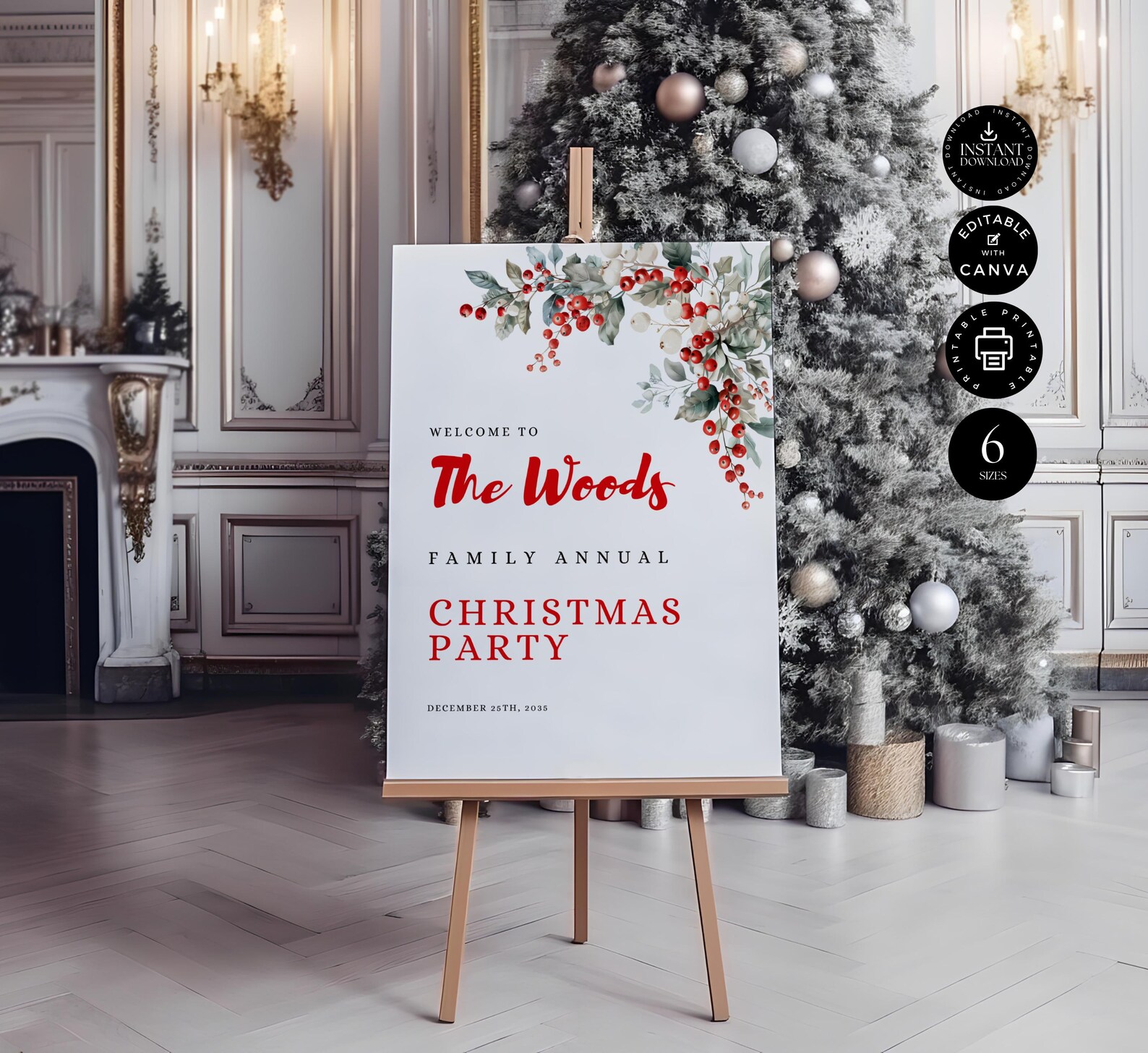 Editable Christmas Welcome Sign Template, Xmas Dinner Party Poster ...