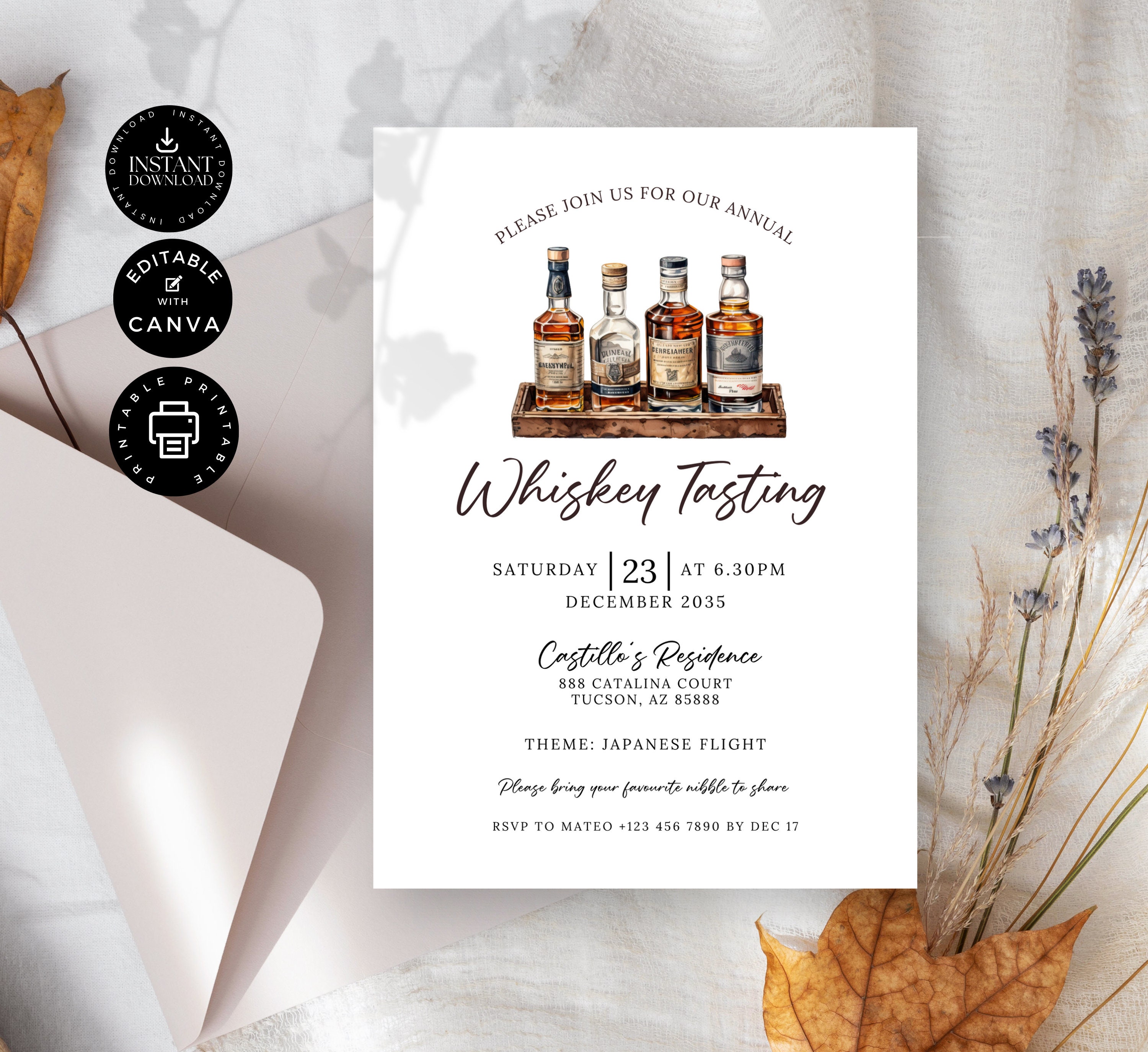 Whiskey Tasting Home Party Invitation Template, Scotch Whisky Night ...