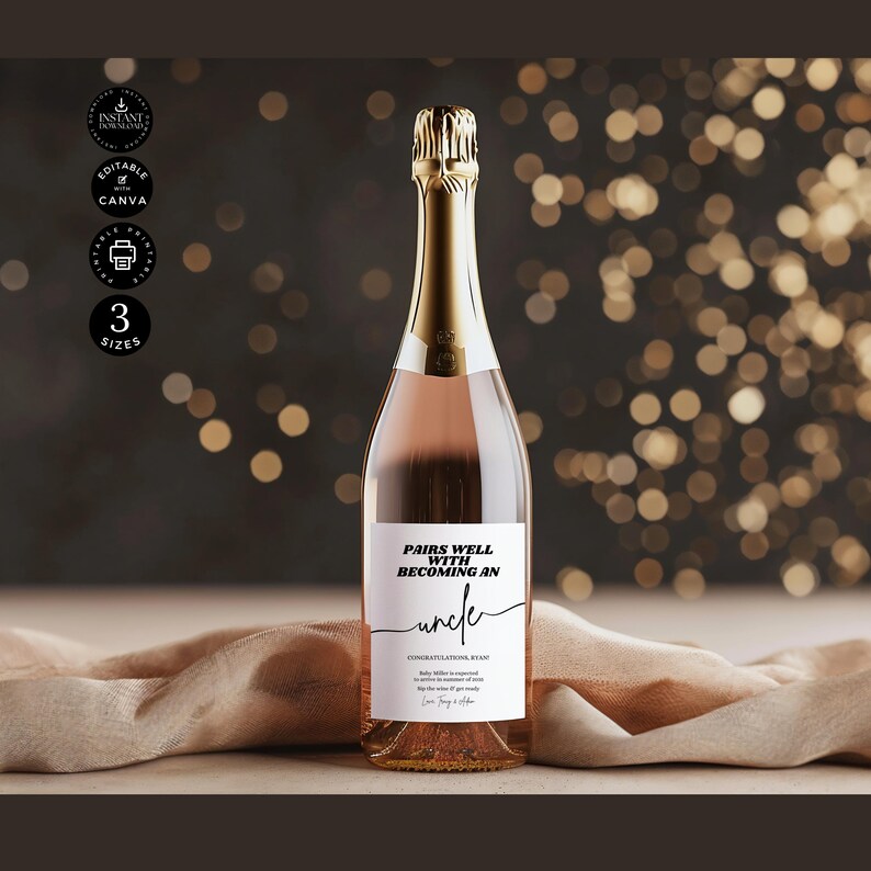 Editable Wine Champagne Bottle Label Template, Pregnancy Announcement ...