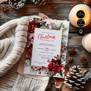 Editable Christmas Party Invitation Template, Dinner Festive, Family ...