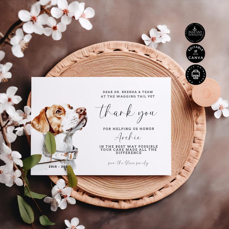 Thank You Card to Veterinarian Template, Dogs, Puppy, Gratitude, Animal ...