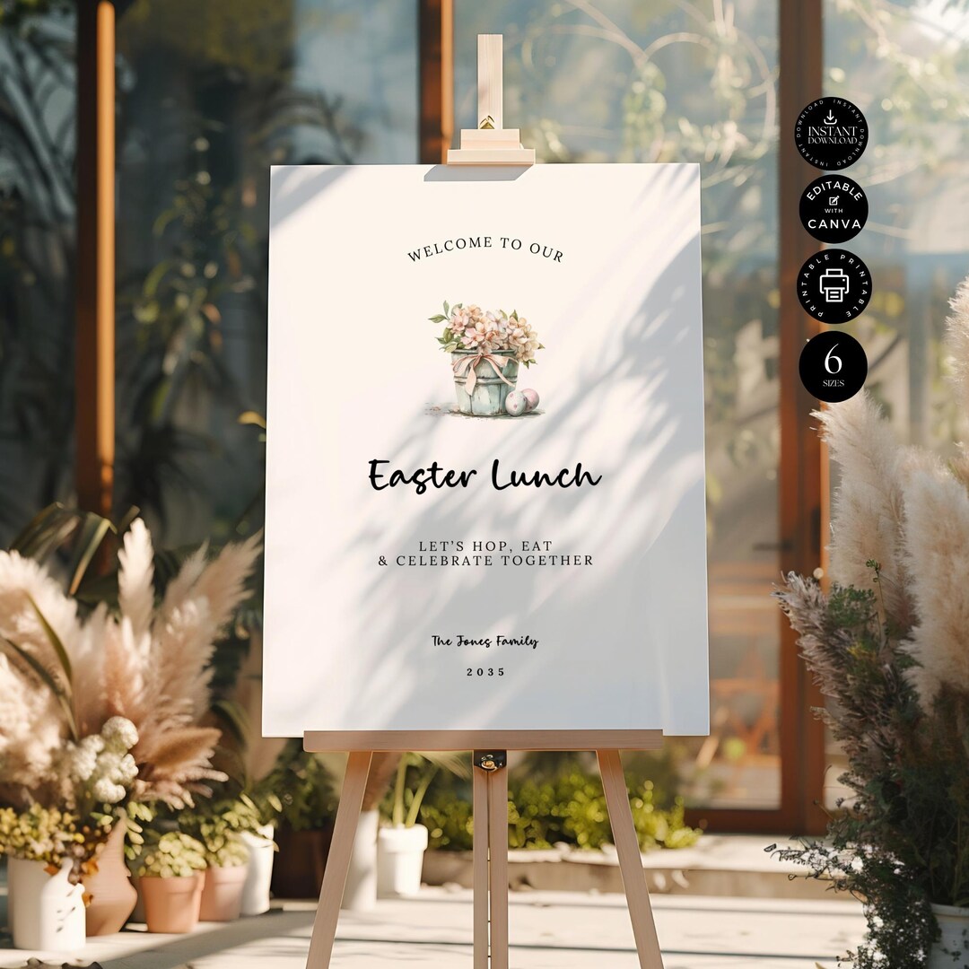 Easter Lunch Party Welcome Sign Template, Egg Hunt Celebration Entrance ...