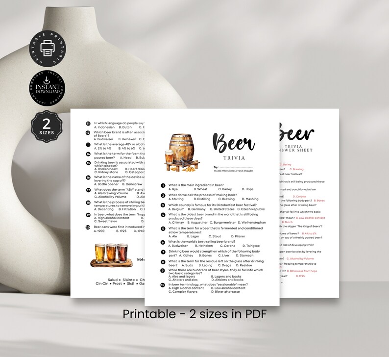 Beer Trivia Quiz: Printable Game for Parties (PDF) P18h - Etsy