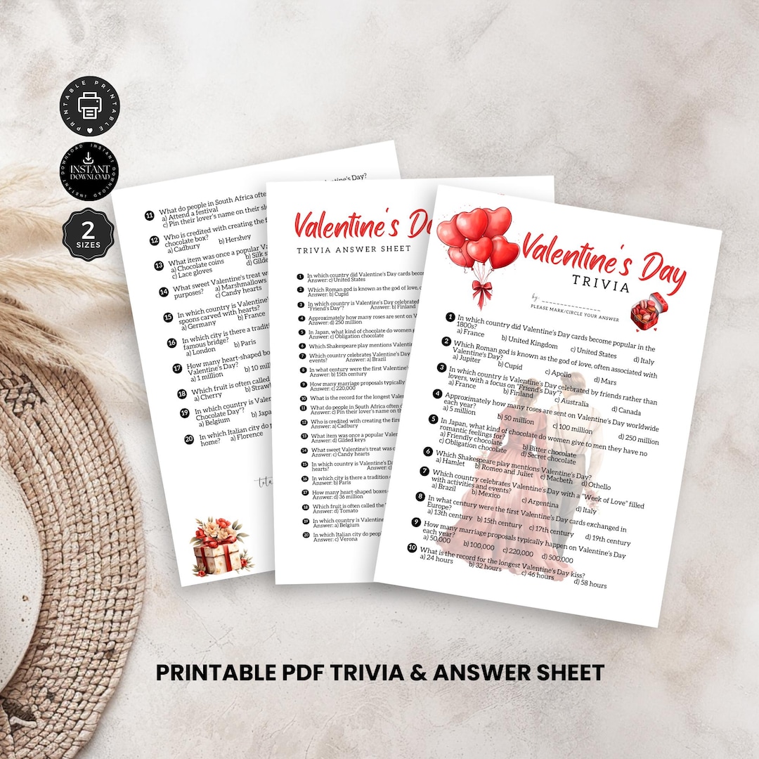 Valentine's Day Trivia Quiz & Answer, Couple's Dinner Date Party Game ...