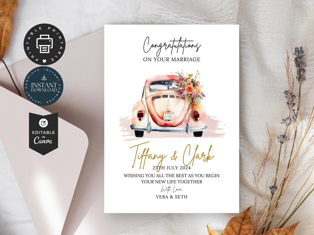 Printable Wedding Card Template, Congratulations on Your Marriage ...