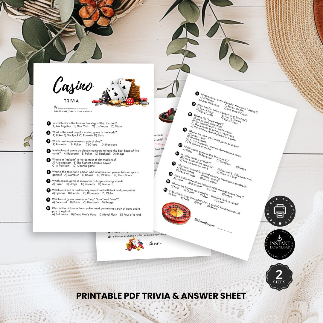 Casino Trivia Quiz & Answer, Fun Poker Game Night, Home Party, Cocktail ...