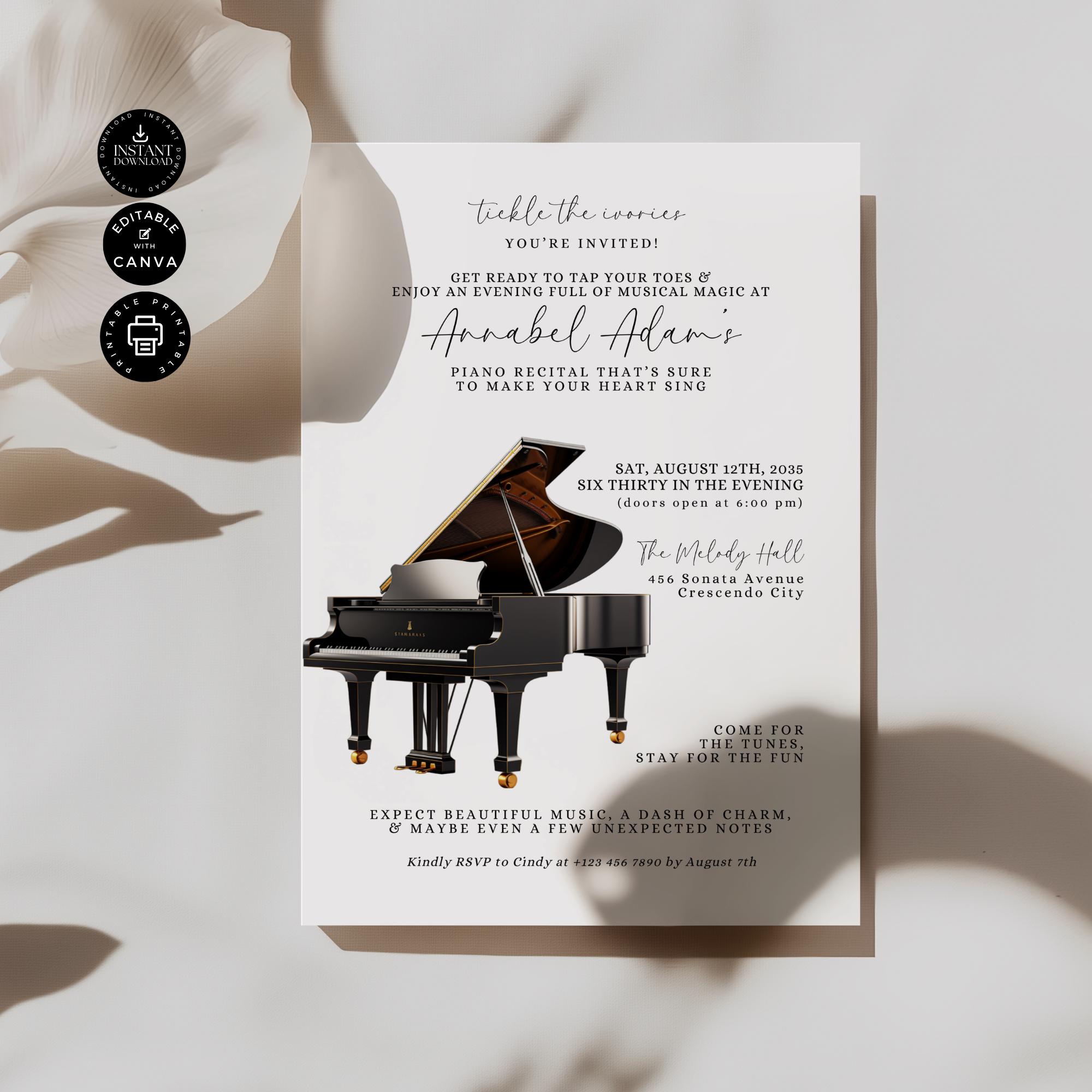Elegant Piano Recital Invitation Template, Printable Musical Event ...