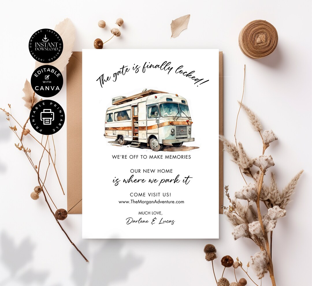 Travel Announcement Card Template, New Home, Family Motorhome ...