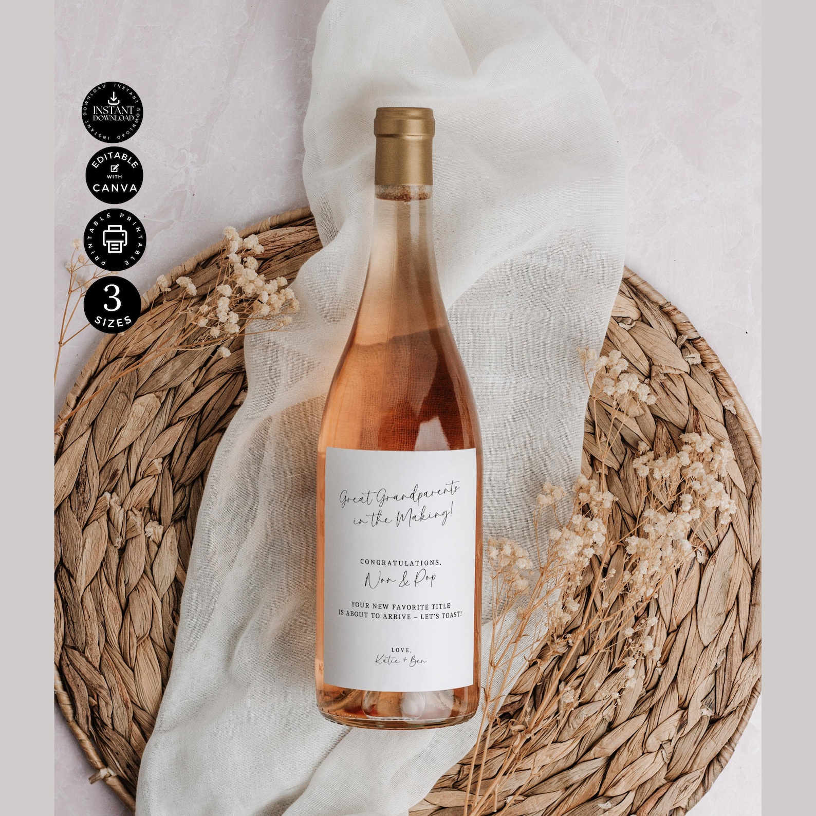 Editable Wine Champagne Bottle Label Template, Pregnancy Announcement ...