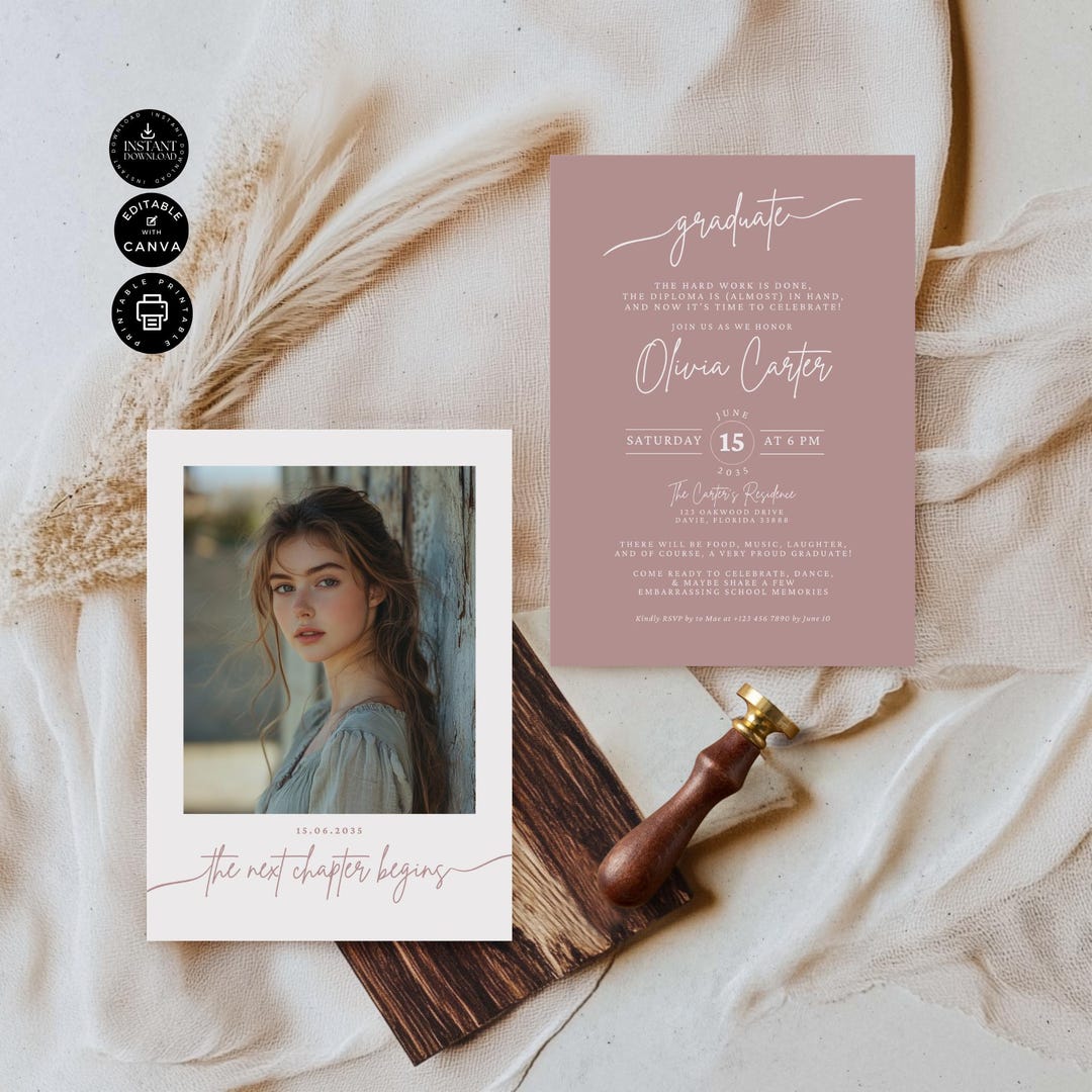 Modern Graduation Party Invitation Template, Minimalist Invite With ...