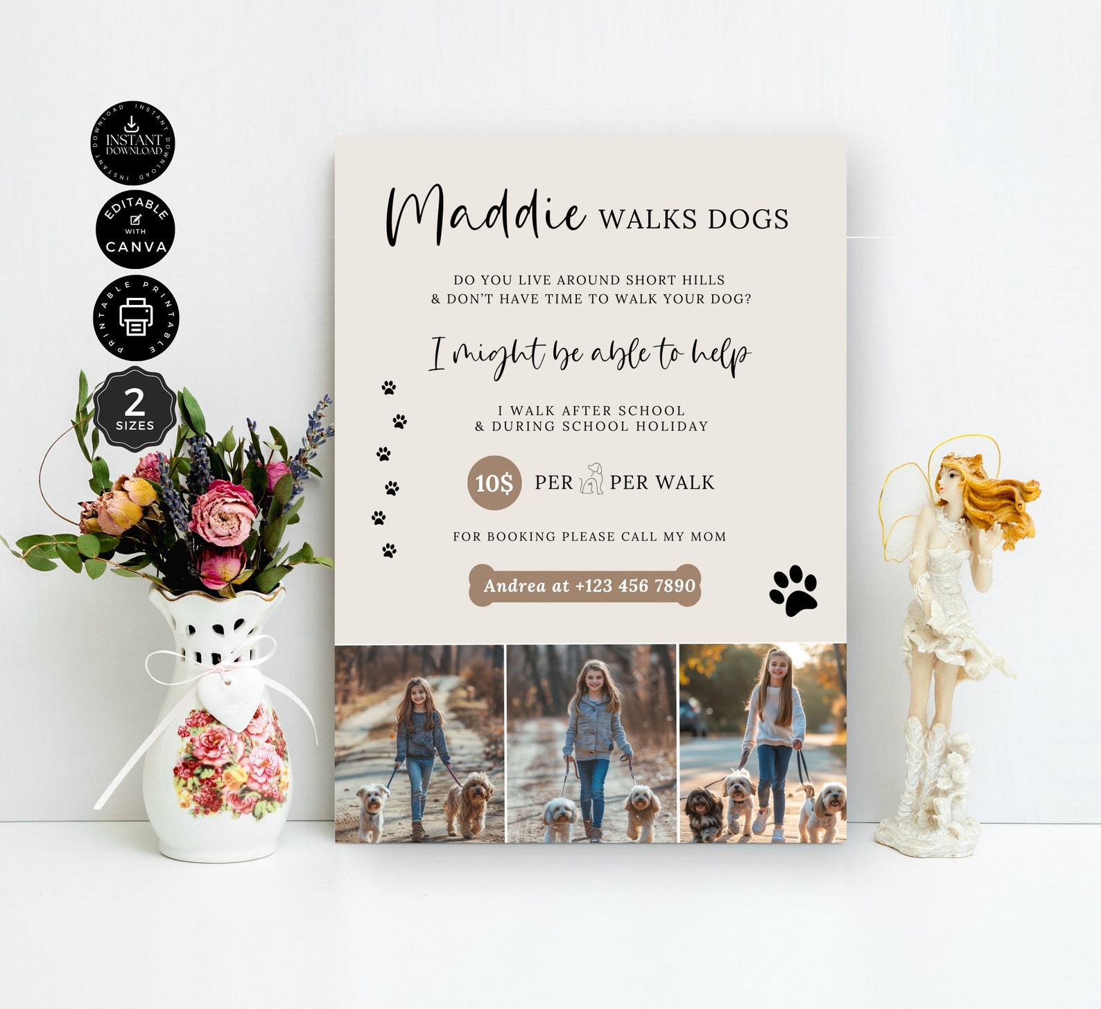 Walking Dog Flyer Poster Template, Walks Dogs, Puppy, Printable Leaflet ...