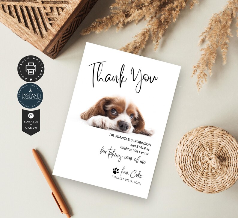 Classic Minimalist Modern Thank You Card to Veterinarian Editable Canva ...