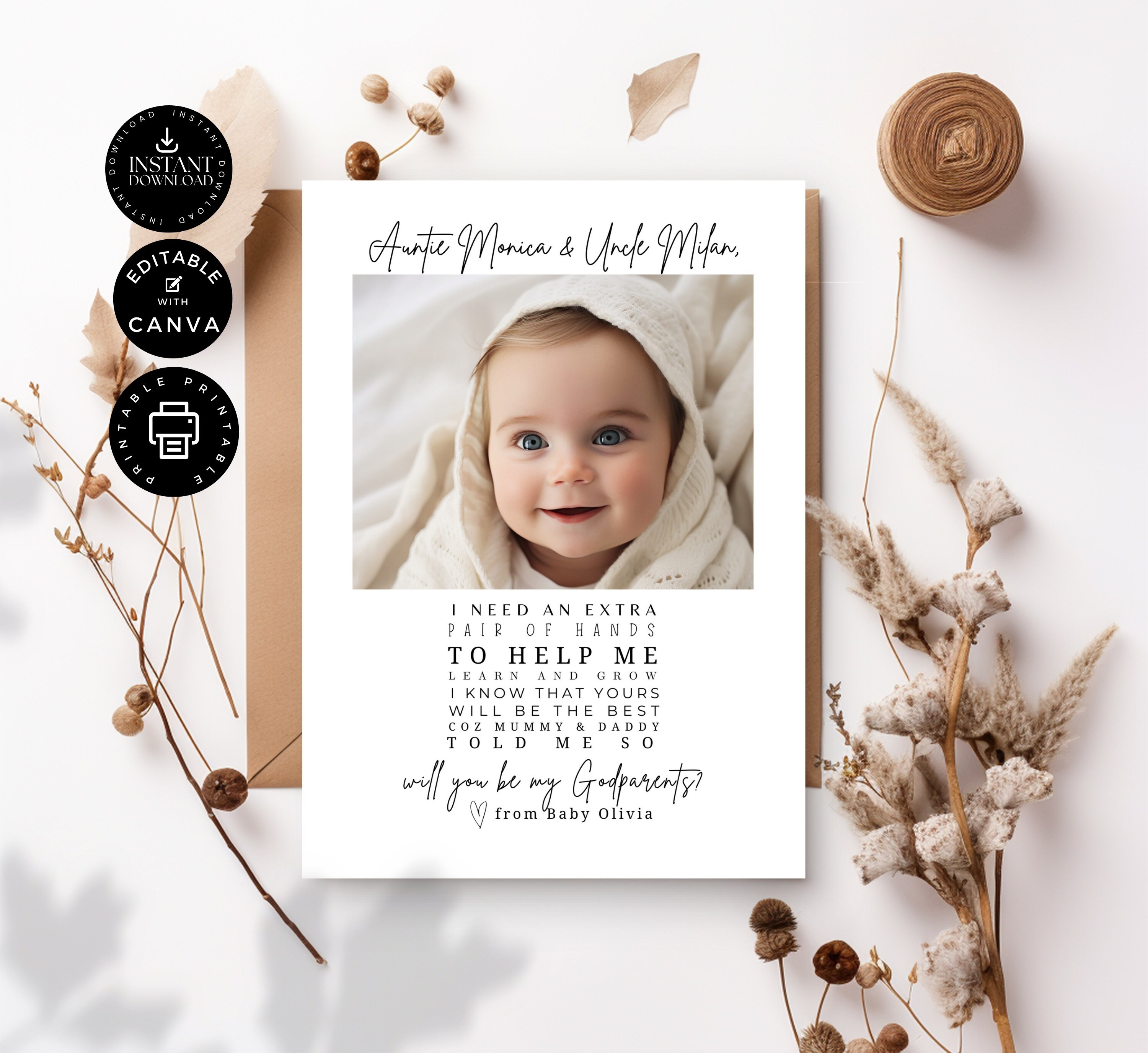 Classic Minimalist Modern Will You Be My Godparents Proposal Card ...