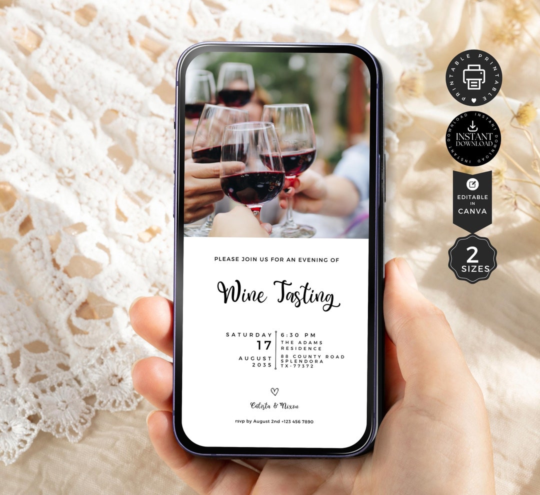 Modern Editable Wine Tasting Party Invitation, Blind Wine Tasting Evite ...