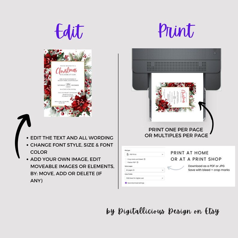 Editable Christmas Party Invitation Template, Dinner Festive, Family ...