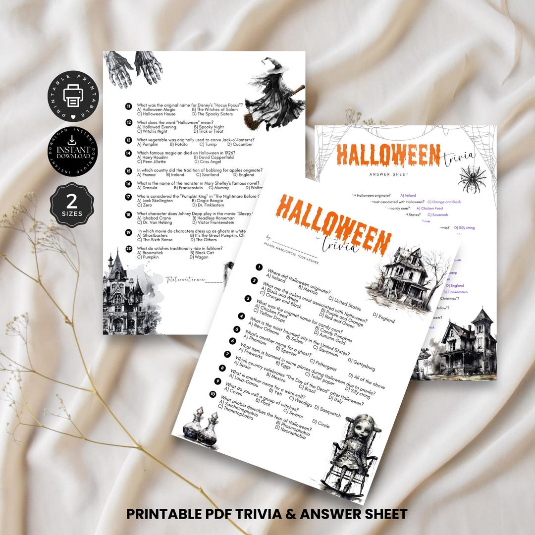Halloween Trivia Quiz & Answer, Printable Scary Fun Game Night, Home ...