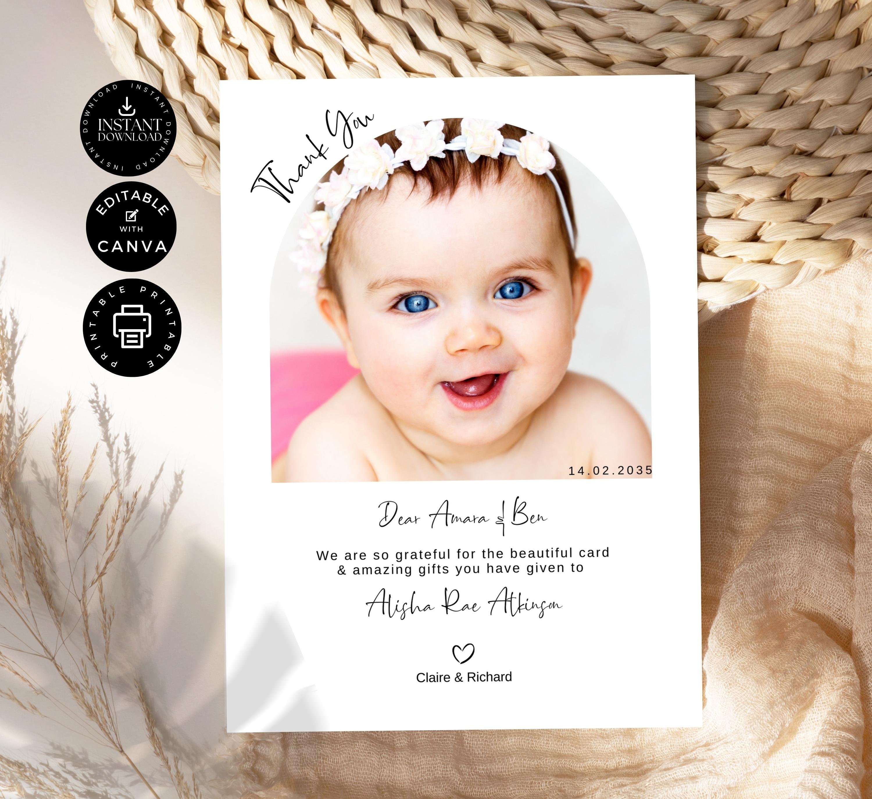 Newborn Thank You Card Template, Photo Welcome Card New Baby Girl ...