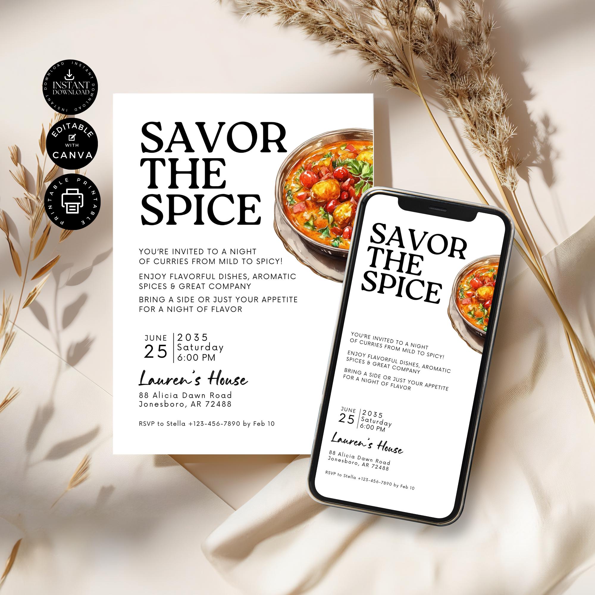 Curry Night Dinner Party Invitation Template: Savor the Spice (digital ...