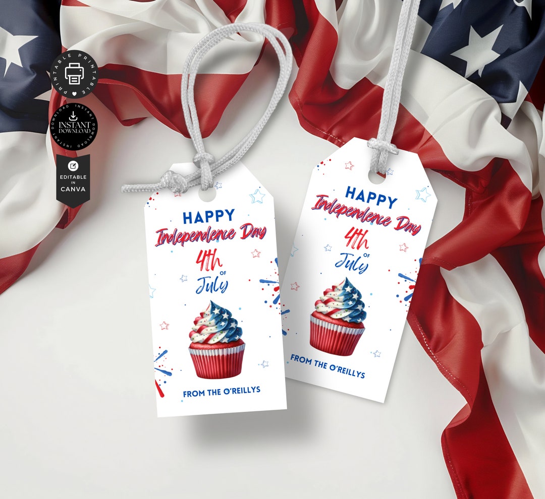 4th of July Favor Tag Template, Editable Party Gift Tag, Red White Blue ...
