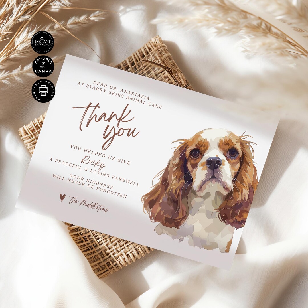 Thank You Card to Veterinarian Template, Dog Loss, Puppy, Gratitude ...