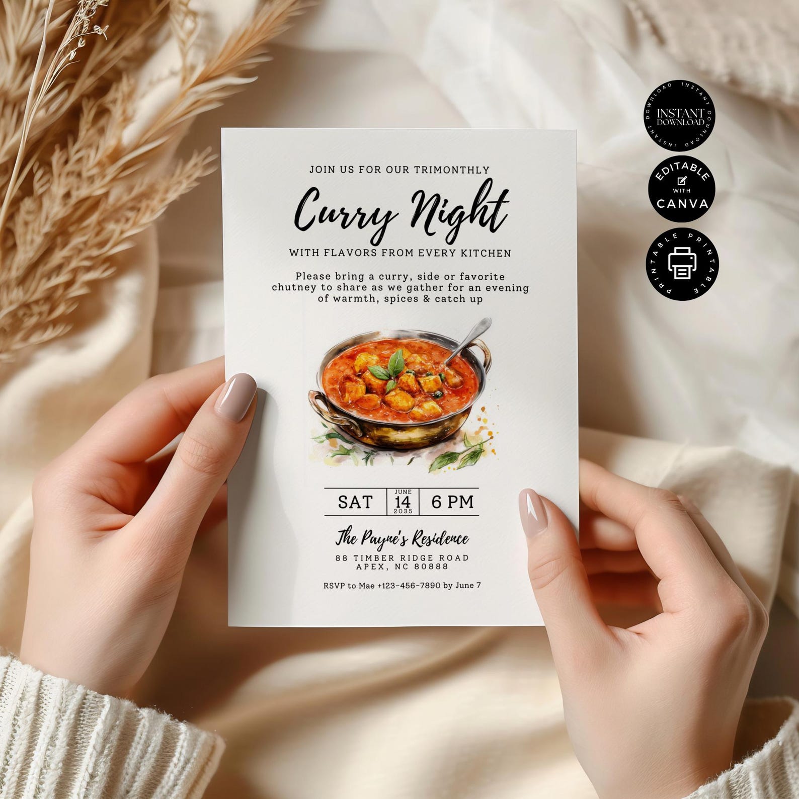 Modèle d'invitation à une soirée dîner au curry, réunion trimestrielle ...