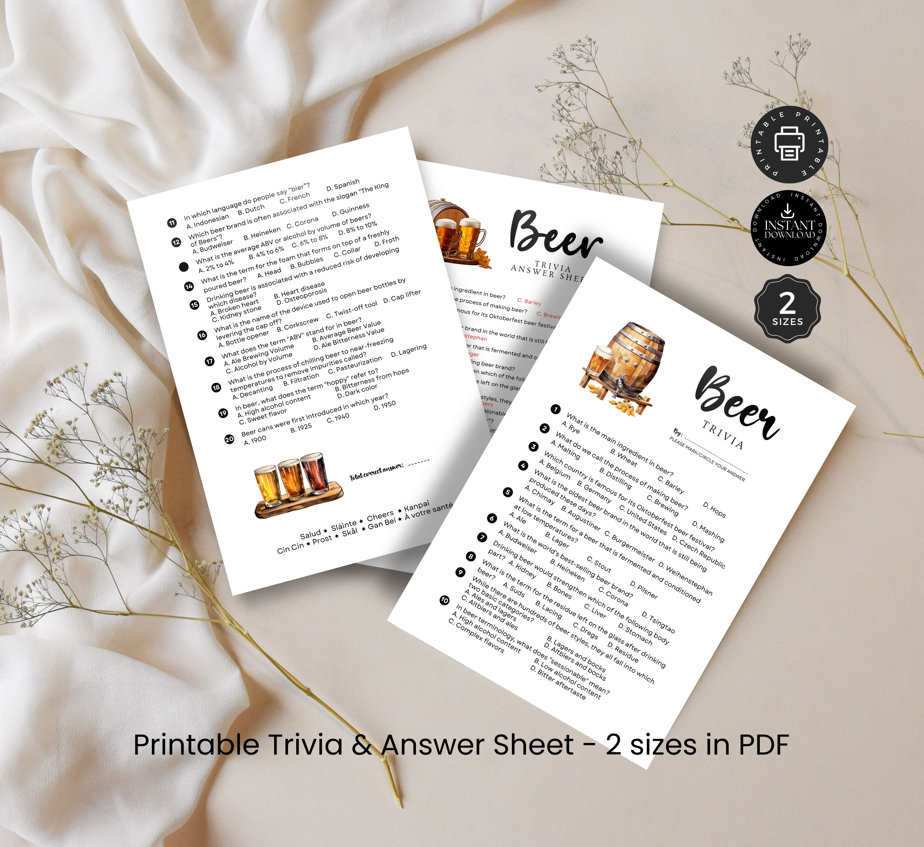 Beer Trivia Quiz: Printable Game for Parties (PDF) P18h - Etsy