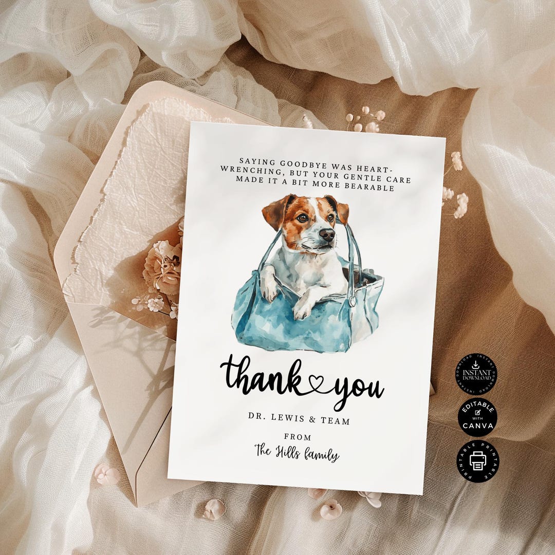 Thank You Card to Veterinarian Template, Pet Loss, Dogs, Cats, Animal ...