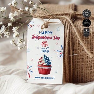 4th of July Favor Tag Template, Editable Party Gift Tag, Red White Blue ...