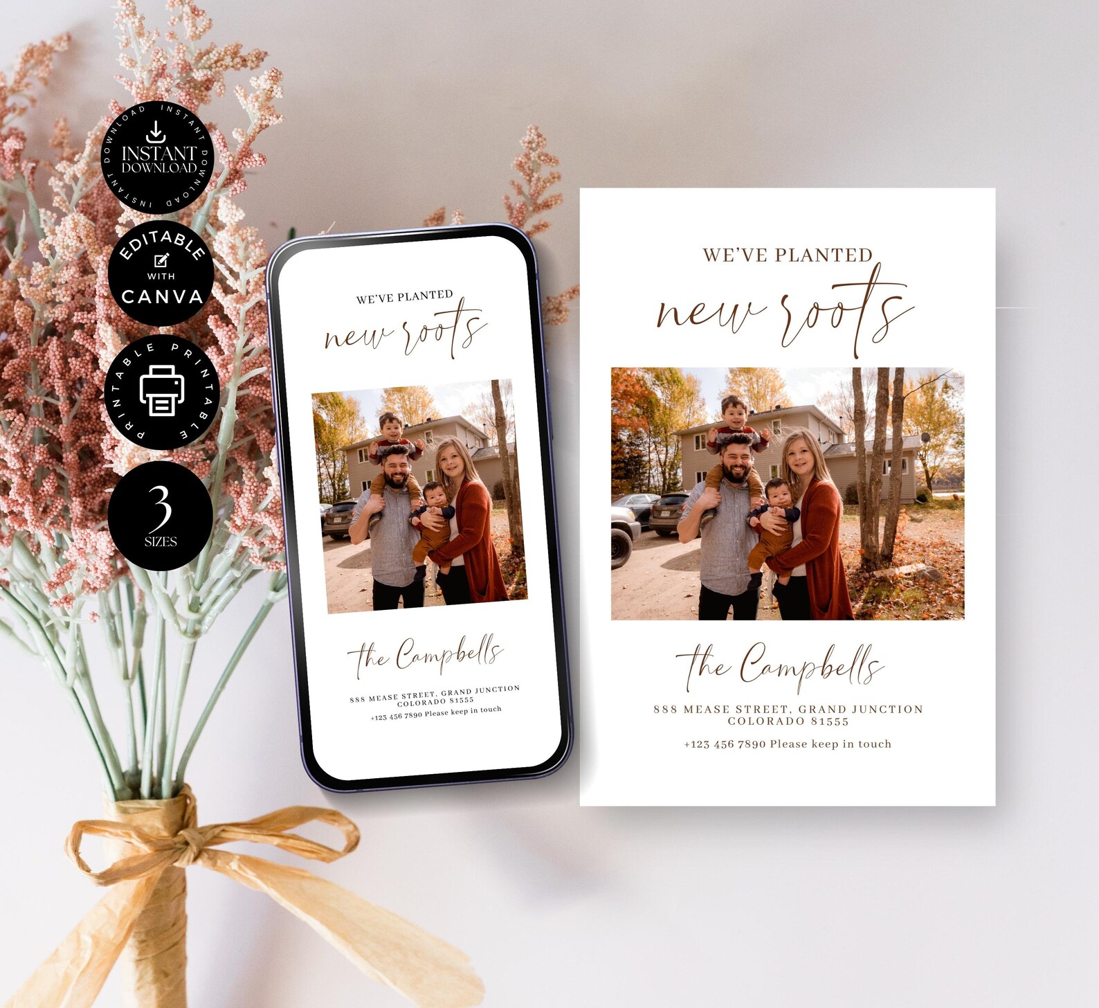 Moving Home Announcement Template, New Address, House Warming, Family ...