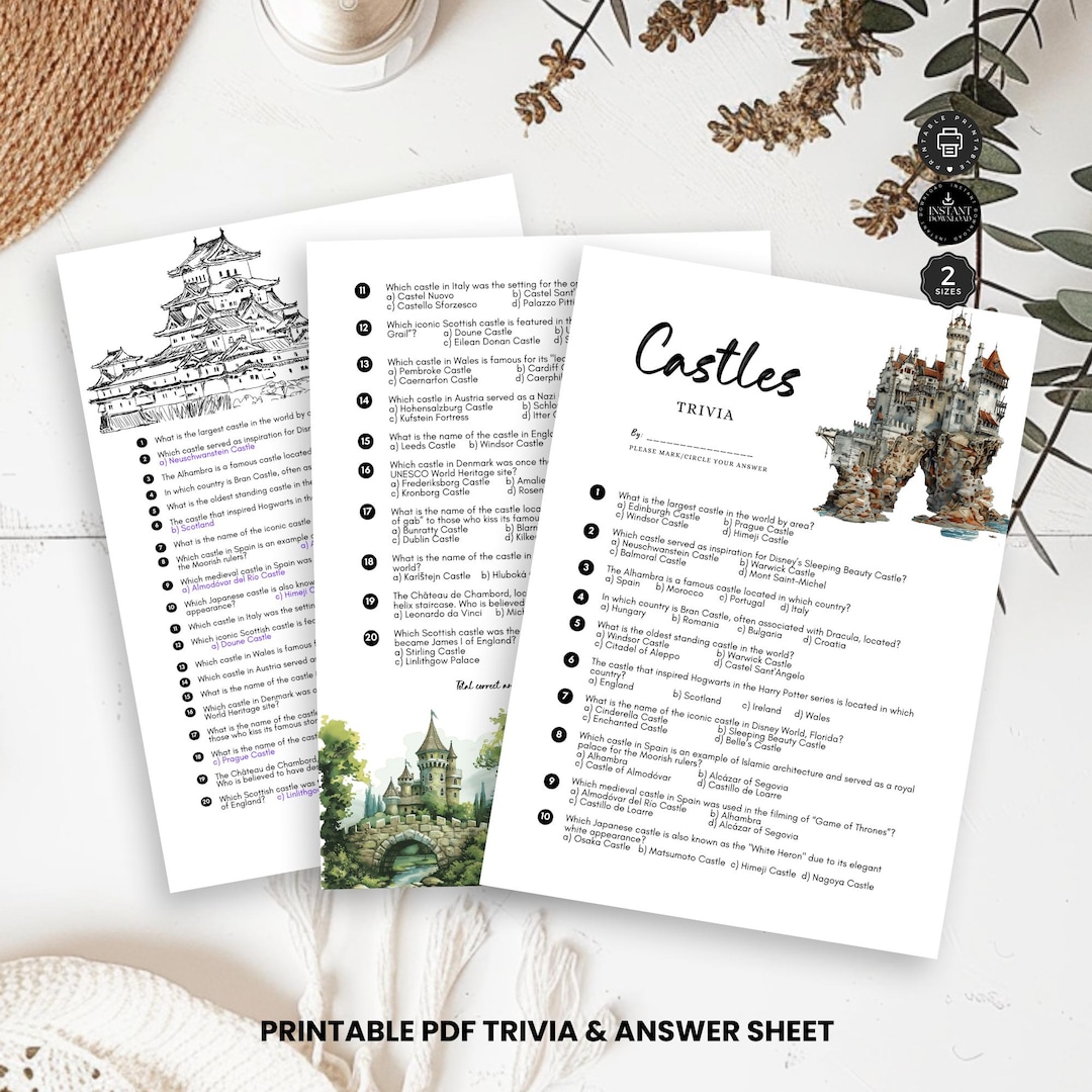 Castle Trivia, 20 Multiple Choice Questions Quiz Answer, Medieval ...