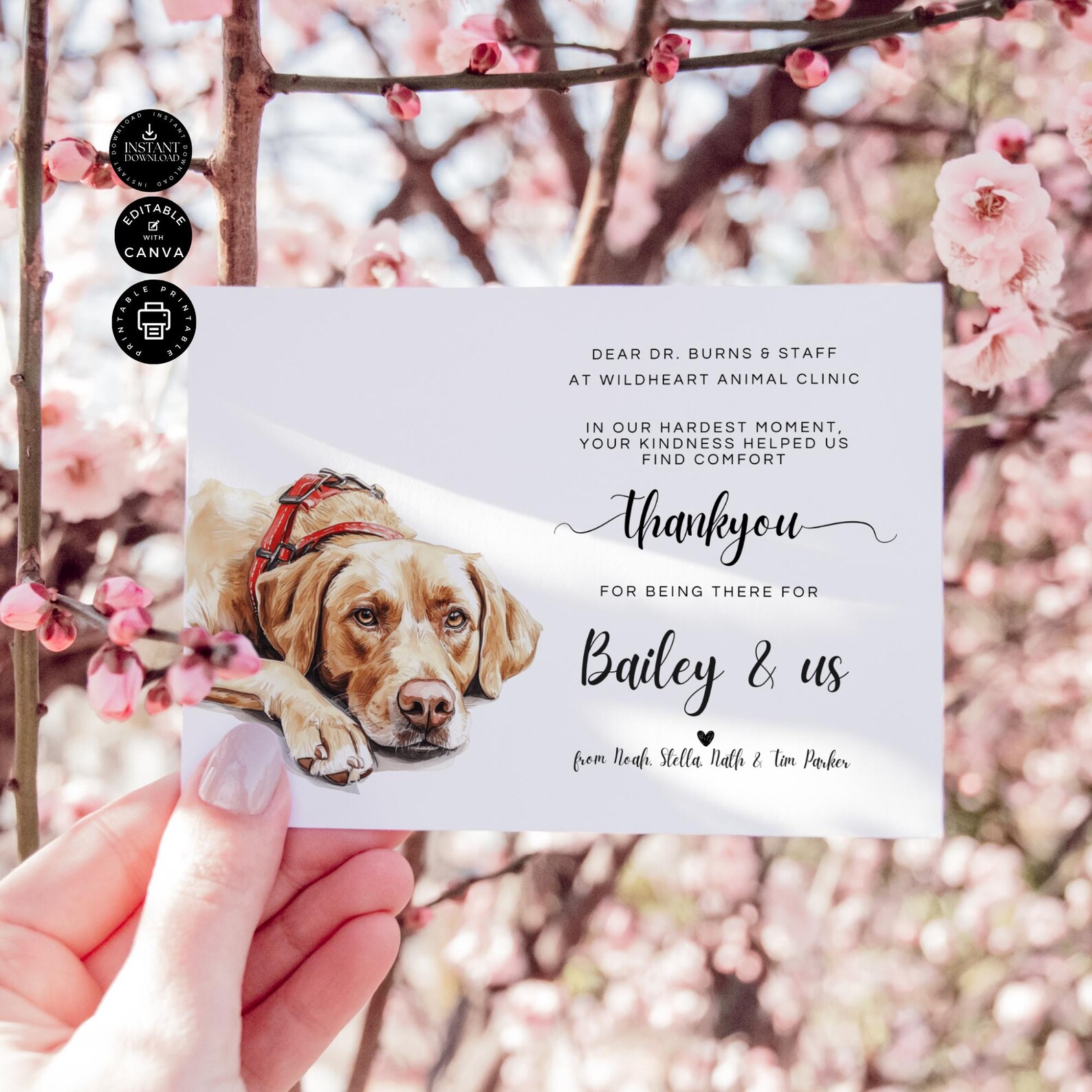 Thank You Card to Veterinarian Template, Dog Loss, Puppy, Gratitude ...