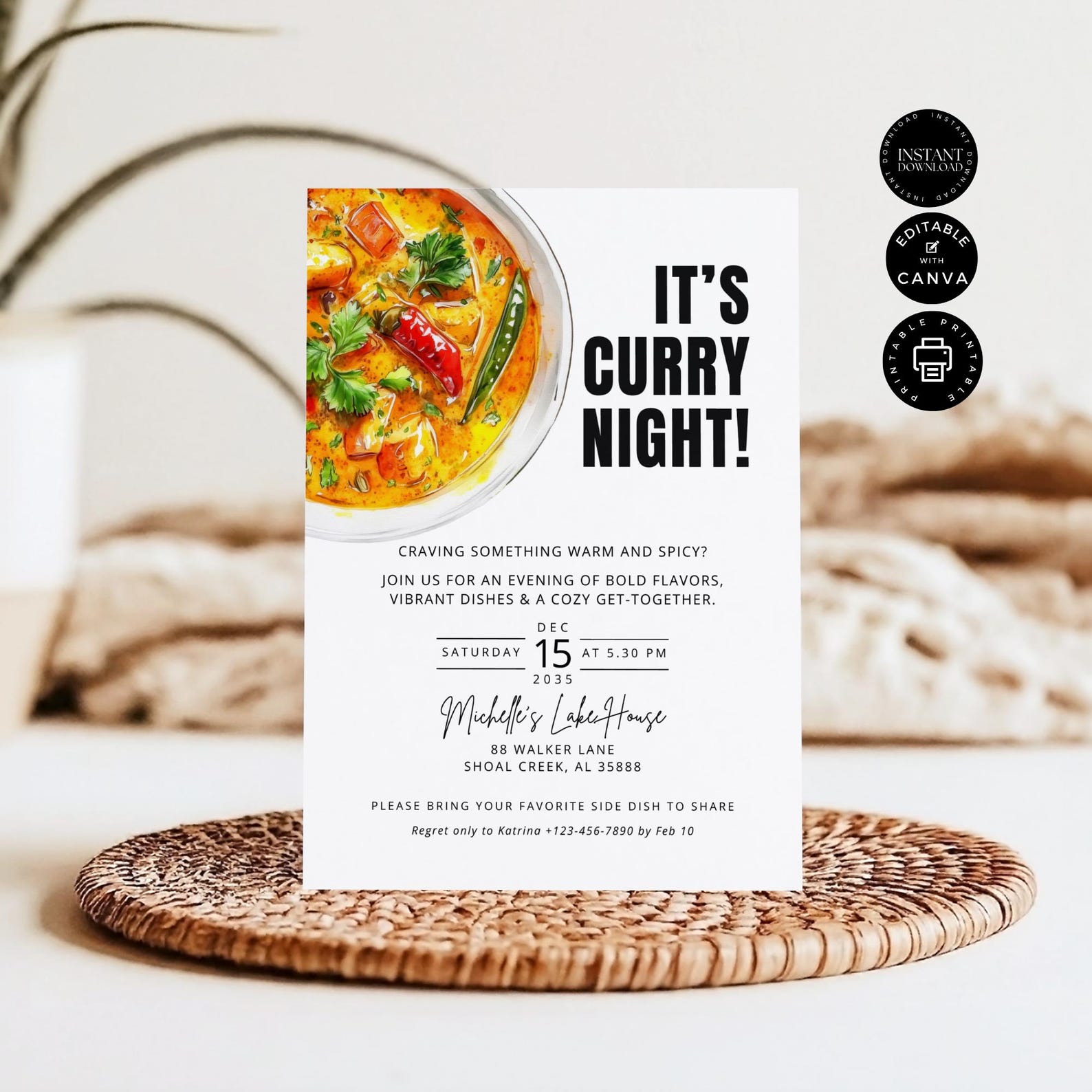 It's Curry Night Dinner Party Invitation Template, Gathering, Reunion ...