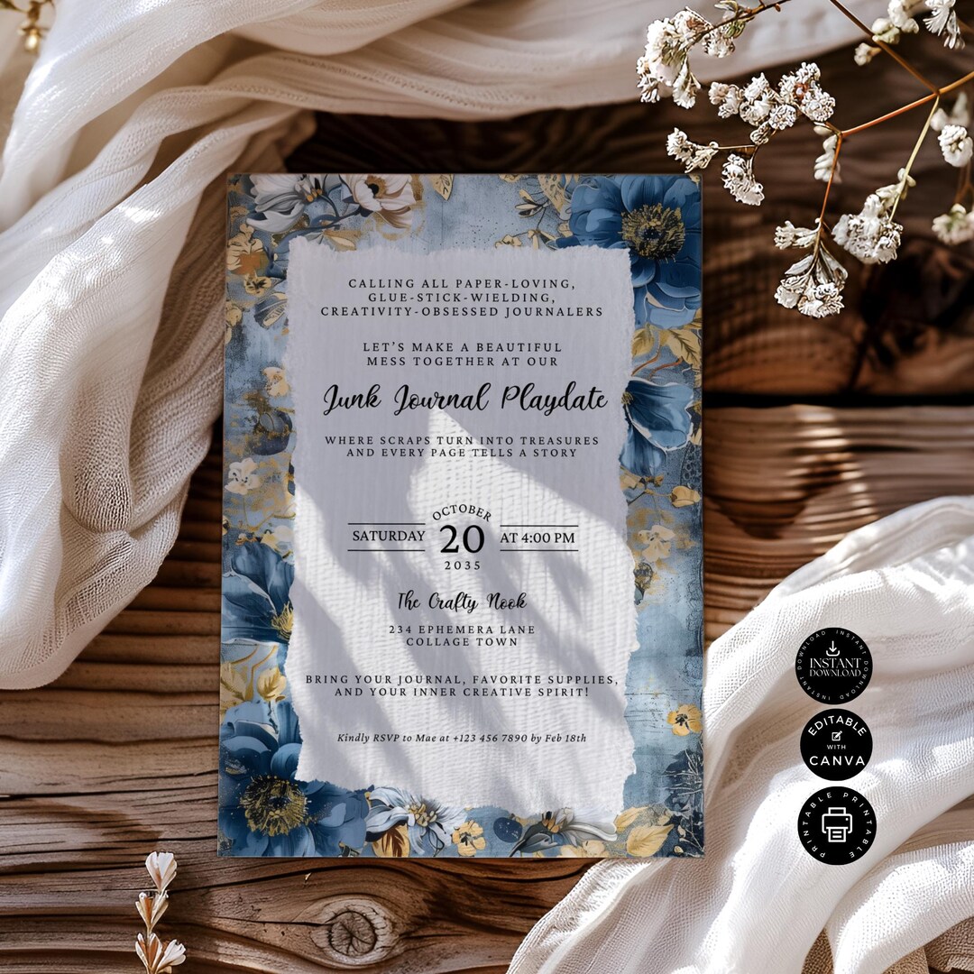Junk Journal Party Invitation Template, Paper Crafter, Journal Artist ...