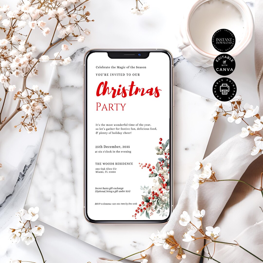 Editable Christmas Party Invitation, Holiday Dinner Invitation, Evite ...