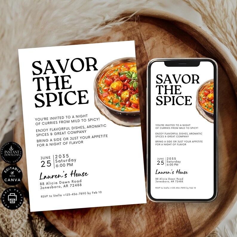 Curry Night Dinner Party Invitation Template: Savor the Spice (digital ...