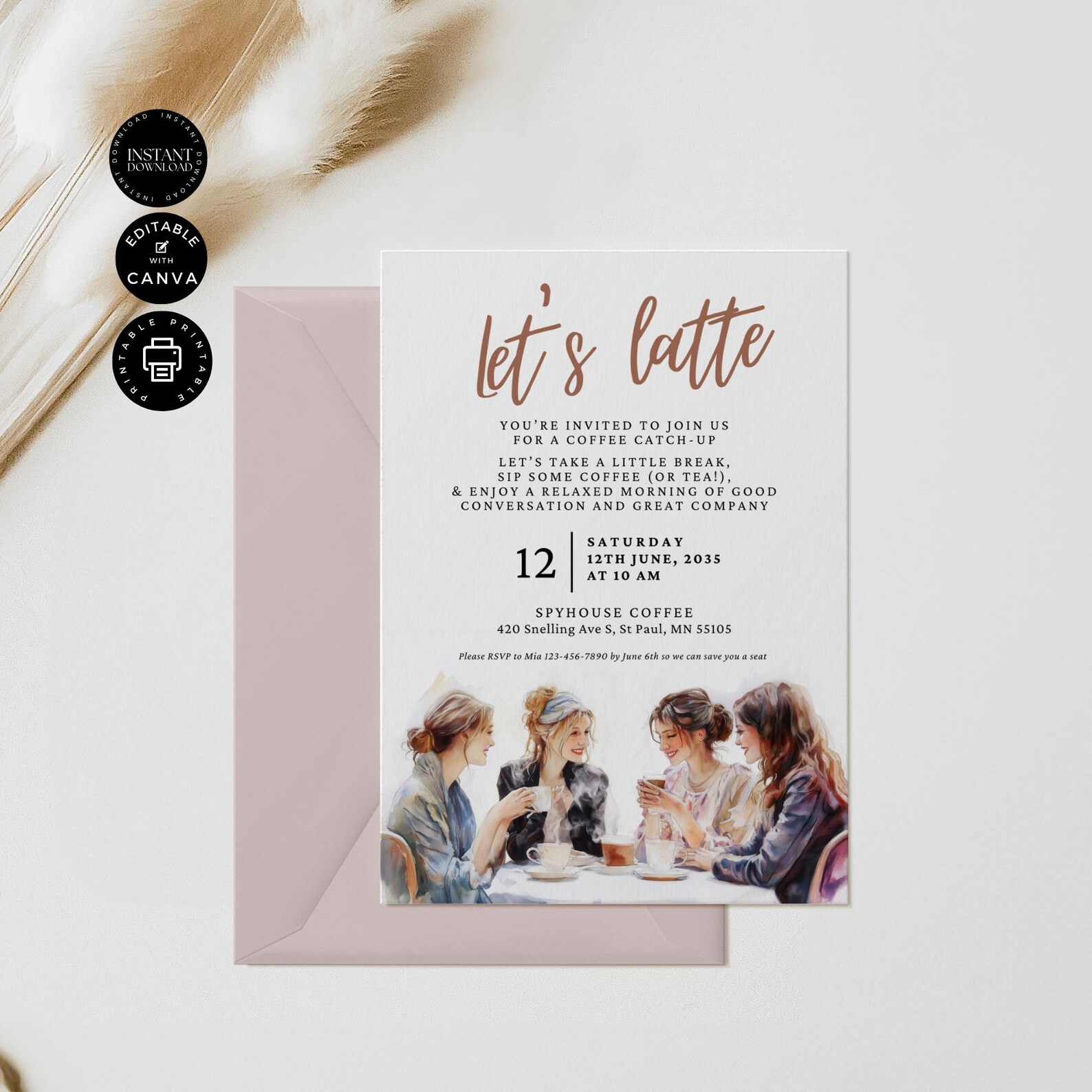 Ladies' Coffee Catch-up Invitation, Editable Girls Coffee Date Template ...
