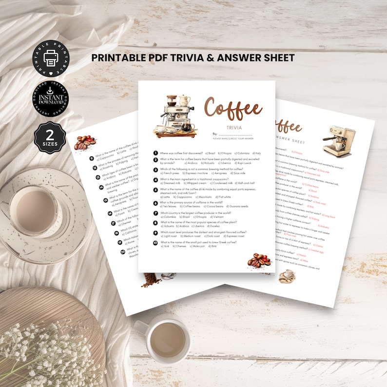Coffee Trivia Quiz & Answer, Coffee Tasting Night, Fun Home Party ...