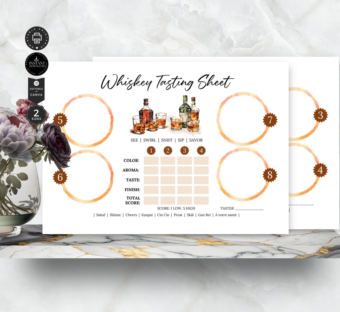 Whiskey Tasting Score Sheets Card Template, Whisky Night, Home Party ...