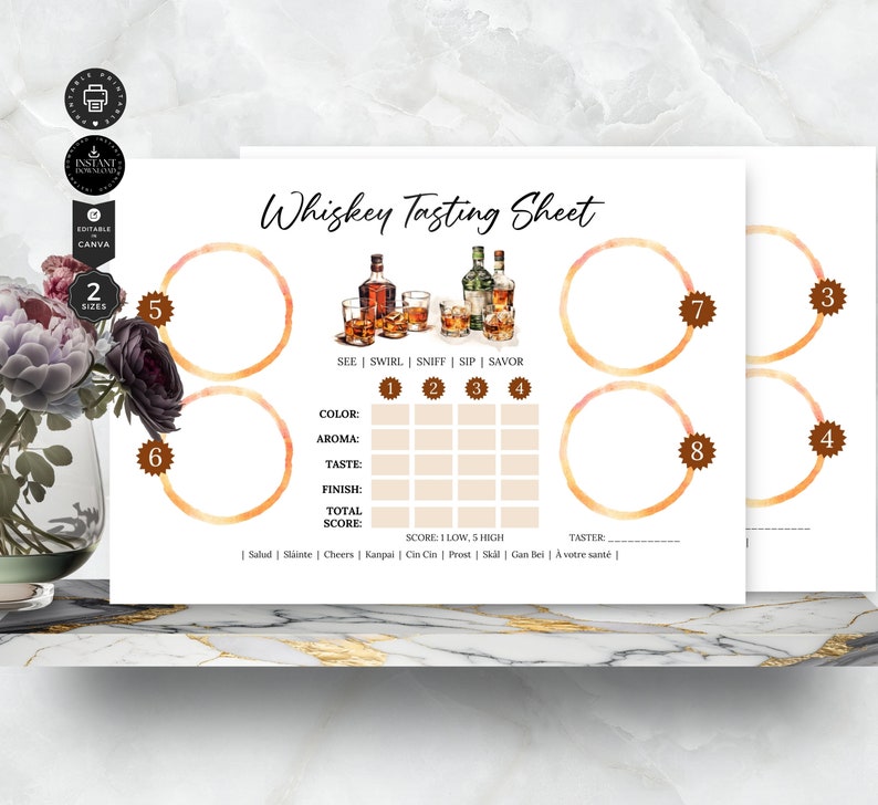 Whiskey Tasting Score Sheets Card Template, Whisky Night, Home Party ...