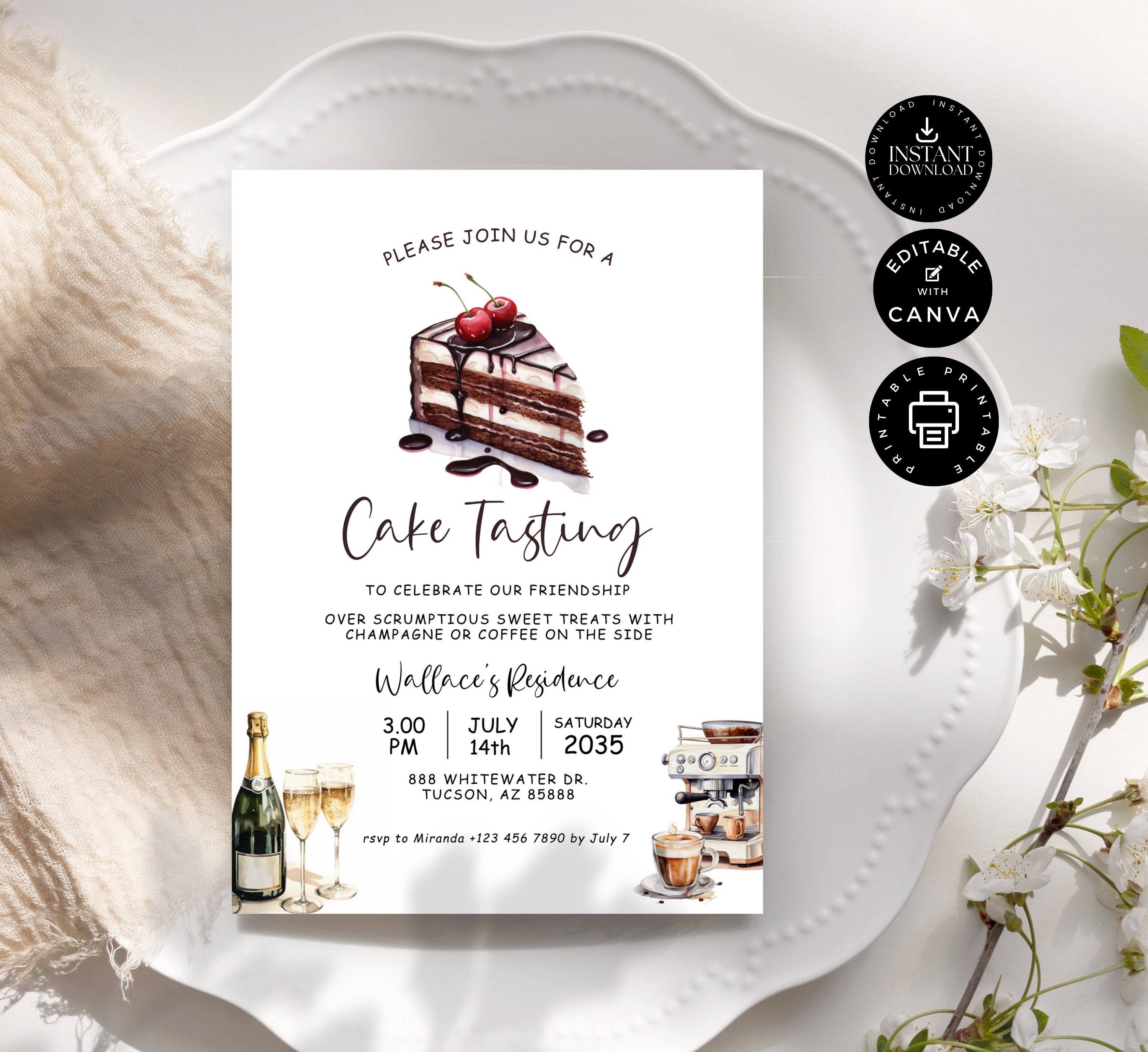 Cake Tasting Invitation Template, Home Cake Party, Sweet Cake Tasting ...
